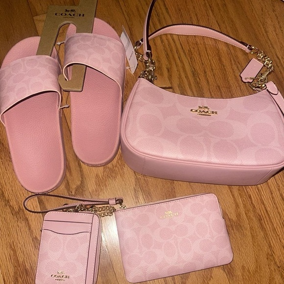 Coach | Bags | Coach Pink Bag Slides And Wallet Set | Poshmark